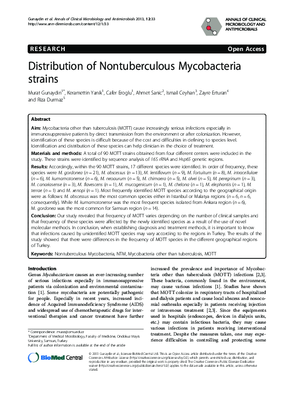 (PDF) Distribution of Nontuberculous Mycobacteria strains