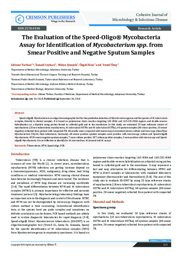 (PDF) The Evaluation of the Speed-Oligo® Mycobacteria Assay for ...