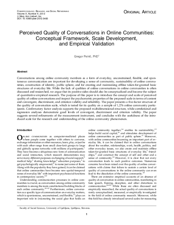 (PDF) Perceived Quality of Conversations in Online Communities ...