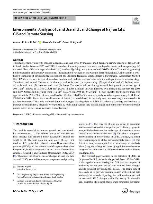 (PDF) Environmental Analysis of Land Use and Land Change of Najran City: GIS and Remote Sensing