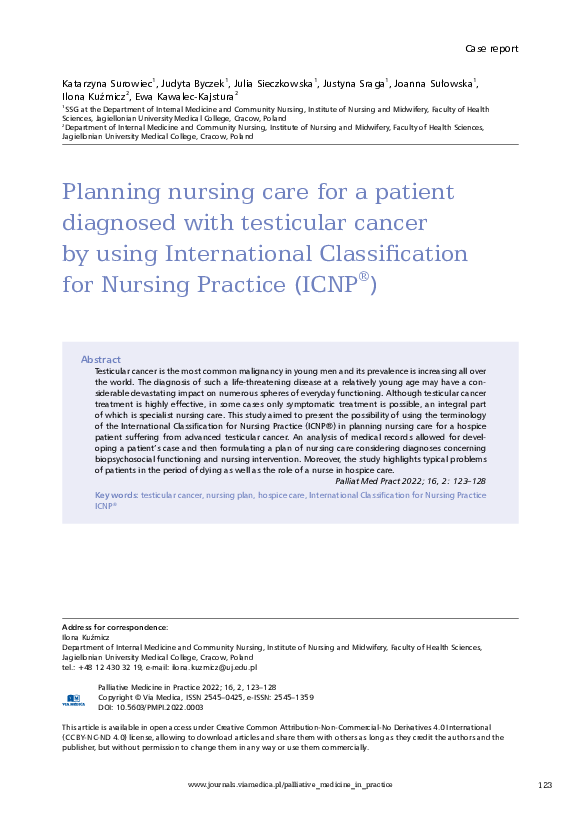 (PDF) Planning nursing care for a patient diagnosed with testicular ...