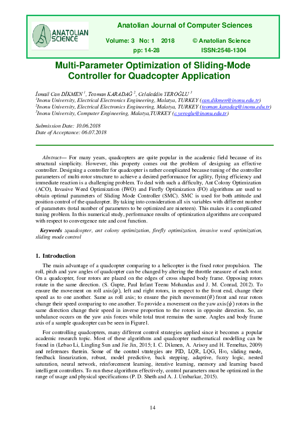 (PDF) Multi-Parameter Optimization of Sliding-Mode Controller for Quadcopter Application