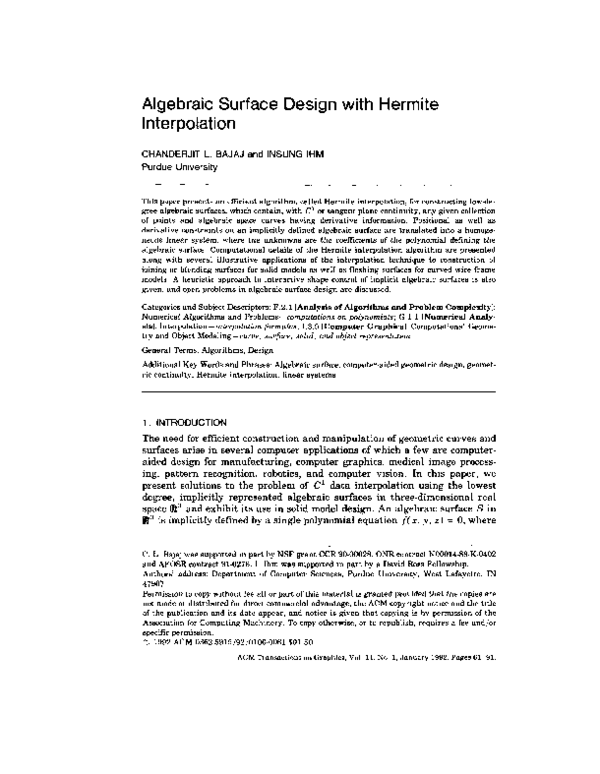 (PDF) Algebraic surface design with Hermite interpolation
