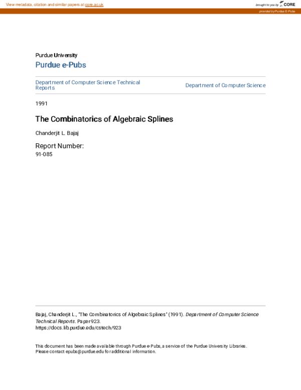 (PDF) The Combinatorics of Algebraic Splines