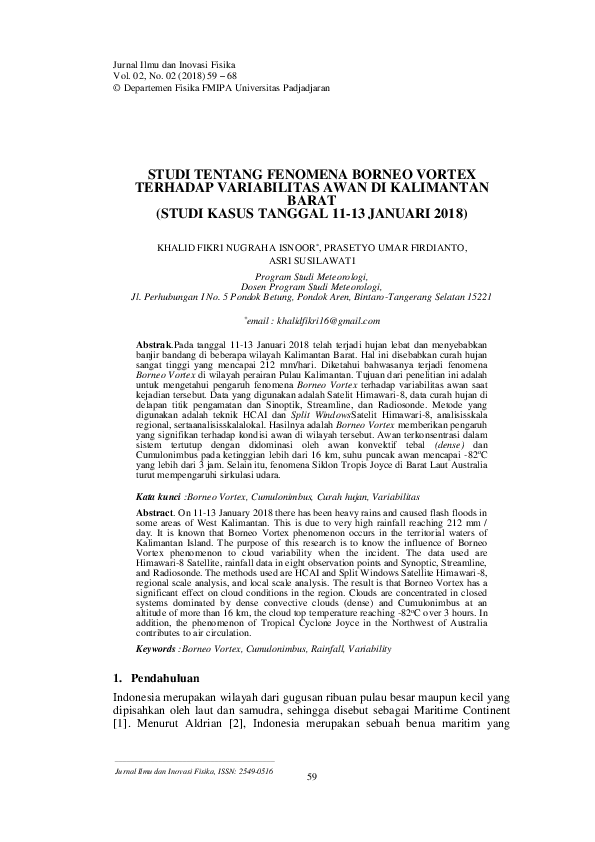 (PDF) Studi Tentang Fenomena Borneo Vortex Terhadap Variabilitas Awan ...