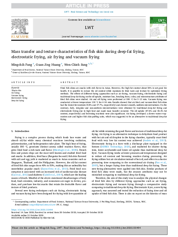 (PDF) Mass transfer and texture characteristics of fish skin during ...
