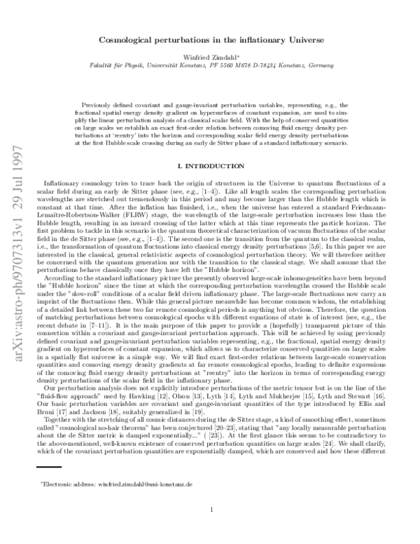 Pdf Cosmological Perturbations In The Inflationary Universe