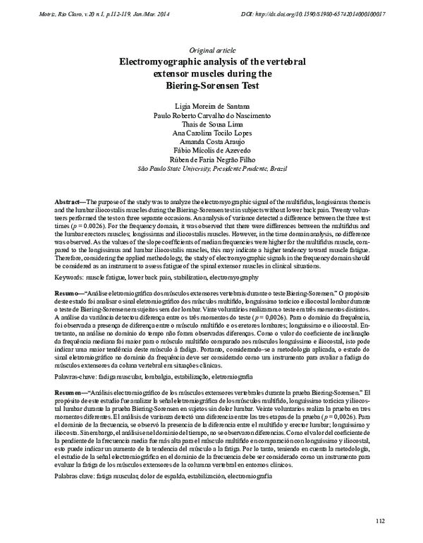 (PDF) Electromyographic analysis of the vertebral extensor muscles ...