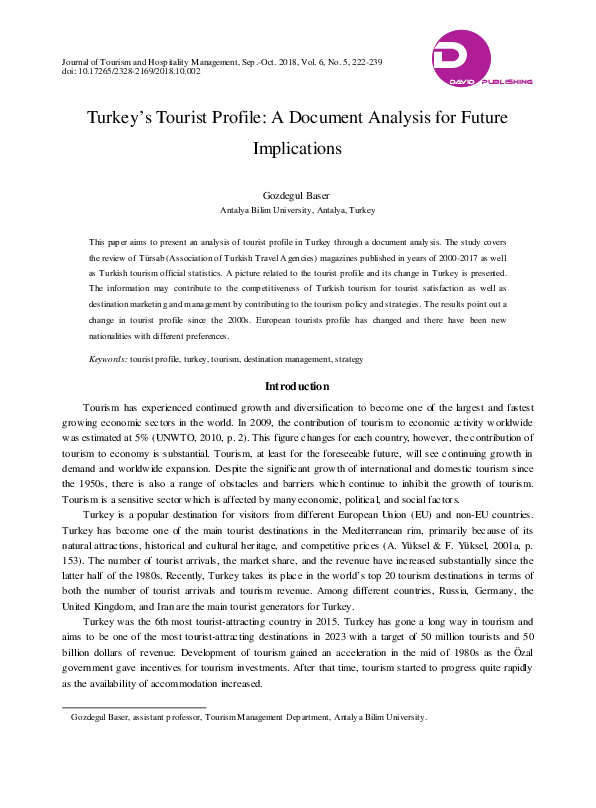 (PDF) Turkey’s Tourist Profile: A Document Analysis for Future Implications