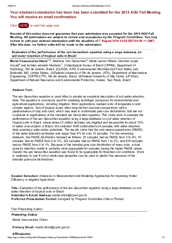 (PDF) Evaluation of the performance of the van Genuchten equation using ...