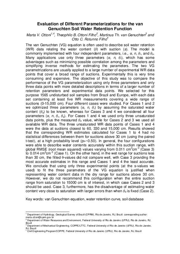 (PDF) Evaluation of different parameterizations for the van Genuchten ...