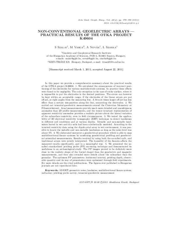 (PDF) Non-conventional geoelectric arrays — Practical results of the OTKA project K49604
