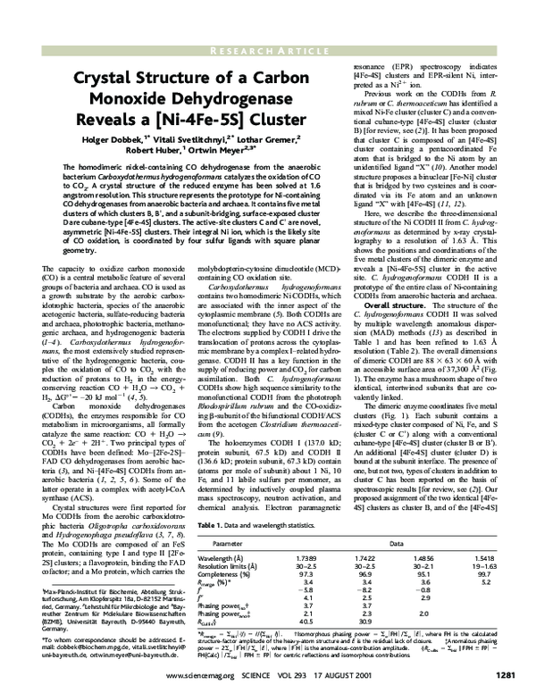 (PDF) Crystal Structure of a Carbon Monoxide Dehydrogenase Reveals a ...
