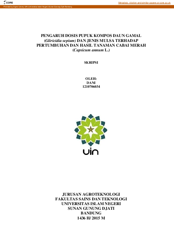 (PDF) Pengaruh Dosis Pupuk Kompos Daun Gamal (Gliricidia sepium) dan Jenis Mulsa terhadap ...