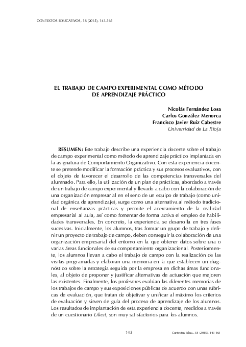 (PDF) El trabajo de campo experimental como método de aprendizaje práctico