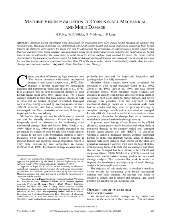 (PDF) Machine Vision Evaluation of Corn Kernel Mechanical and Mold Damage