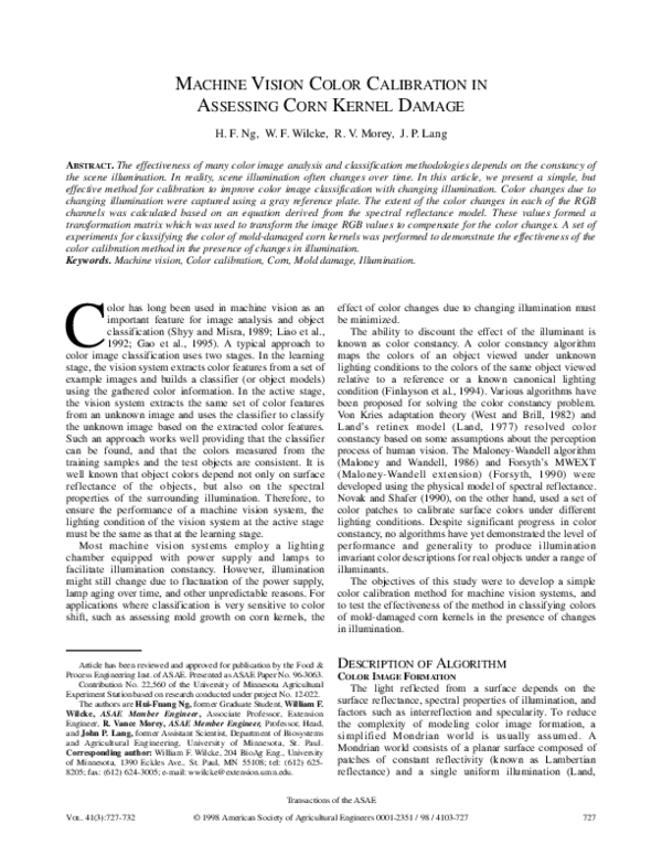 (PDF) Machine Vision Color Calibration in Assessing Corn Kernel Damage