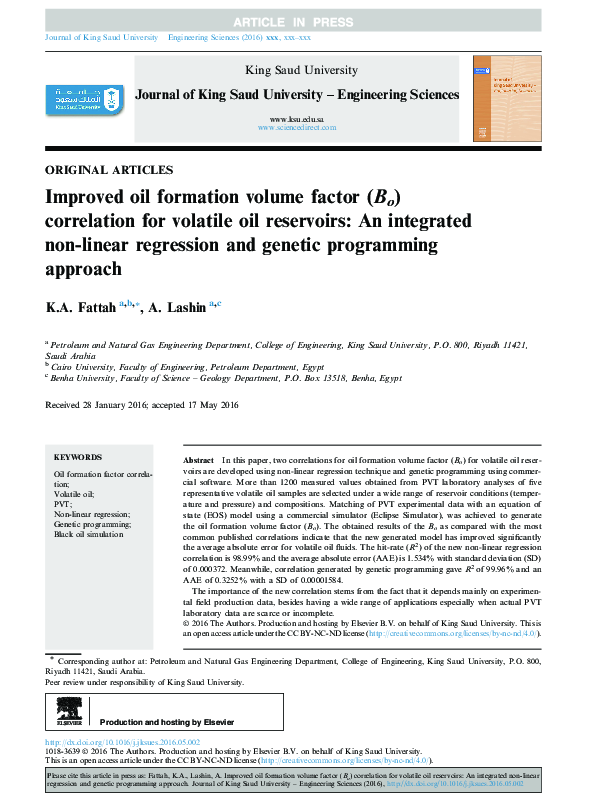 (PDF) Improved oil formation volume factor (B) correlation for volatile ...