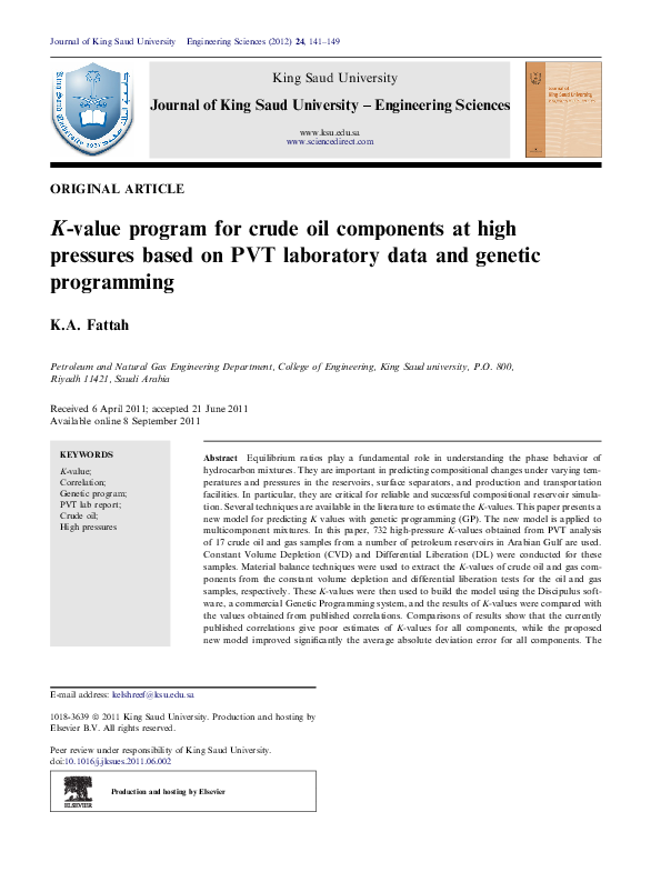 (PDF) K-value program for crude oil components at high pressures based ...