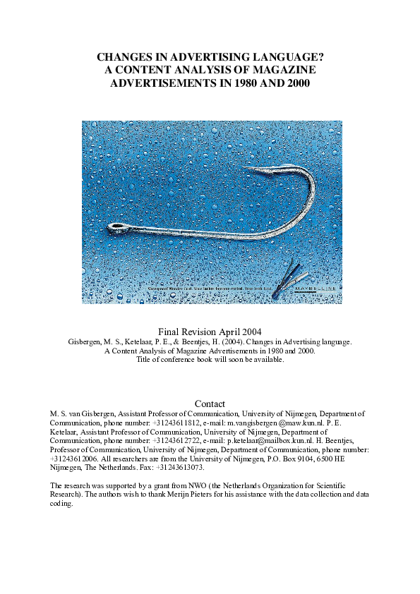 (PDF) Changes in advertising language? A content analysis of magazine ...