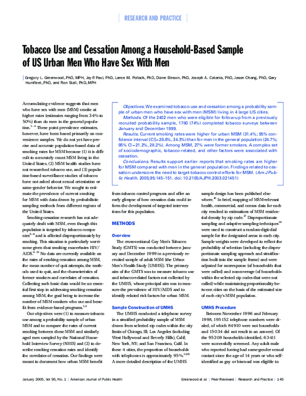 (PDF) Tobacco Use and Cessation Among a Household-Based Sample of US ...