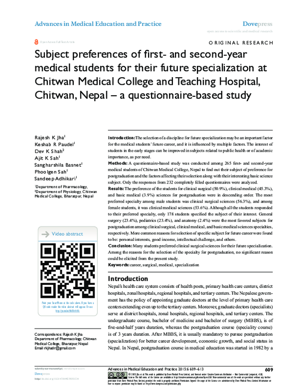 (PDF) Subject preferences of first- and second-year medical students for their future ...