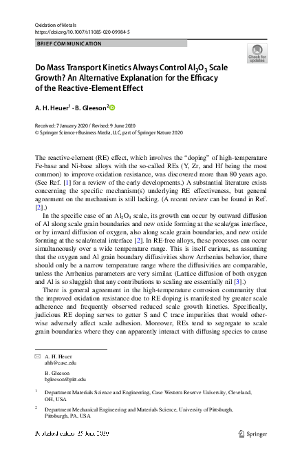 (PDF) Do Mass Transport Kinetics Always Control Al2O3 Scale Growth? An ...