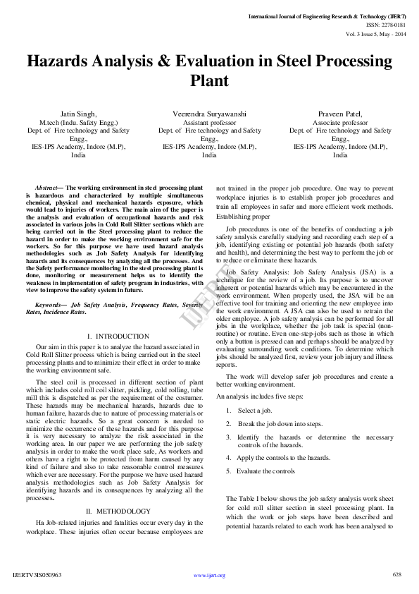 (PDF) Hazards Analysis & Evaluation in Steel Processing Plant