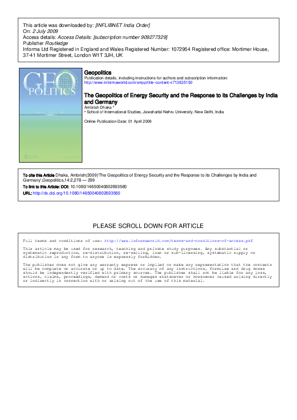 (PDF) The Geopolitics of Energy Security and the Response to its ...