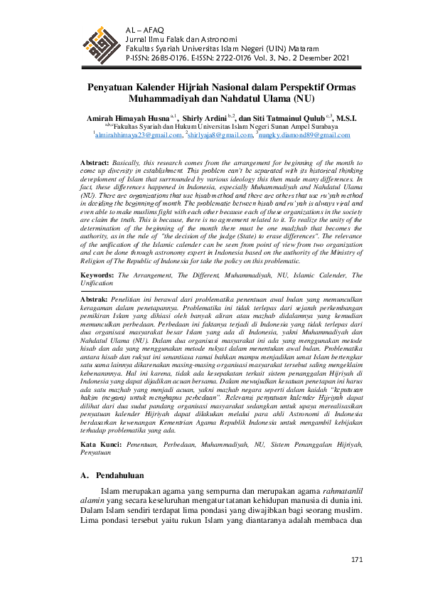 (PDF) Penyatuan Kalender Hijriah Nasional dalam Perspektif Ormas ...