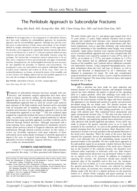 (PDF) The Perilobule Approach to Subcondylar Fractures | Chanyeong Heo ...