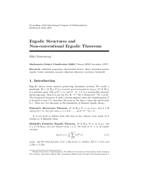 (PDF) Ergodic Structures and Non-conventional Ergodic Theorems
