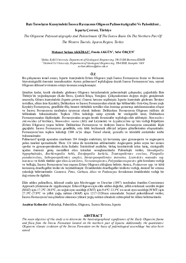 (PDF) The Oligocene Palynostratigraphy And Paleoclimate Of The İncesu ...