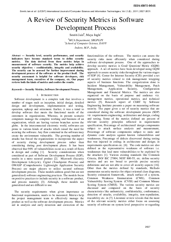 (PDF) A Review of Security Metrics in Software Development Process ...