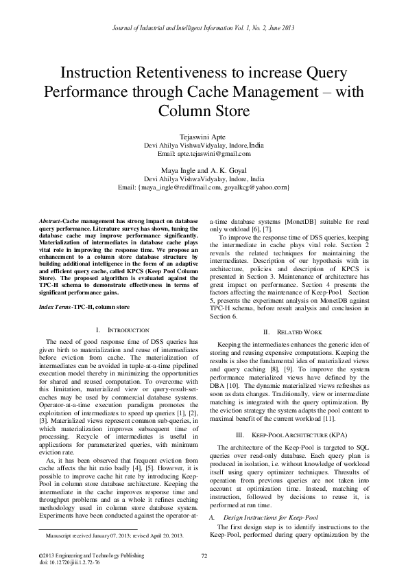 (PDF) Instruction Retentiveness to increase Query Performance through ...