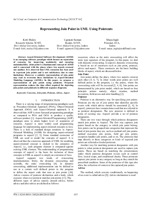 (PDF) Representing join point in UML using pointcuts | Maya Ingle ...