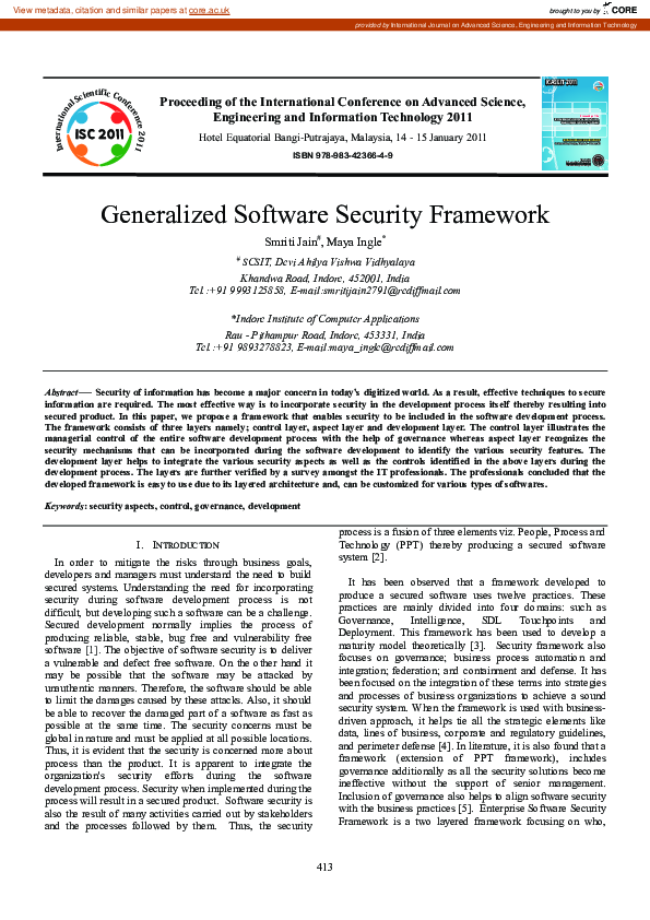 Pdf Generalized Software Security Framework