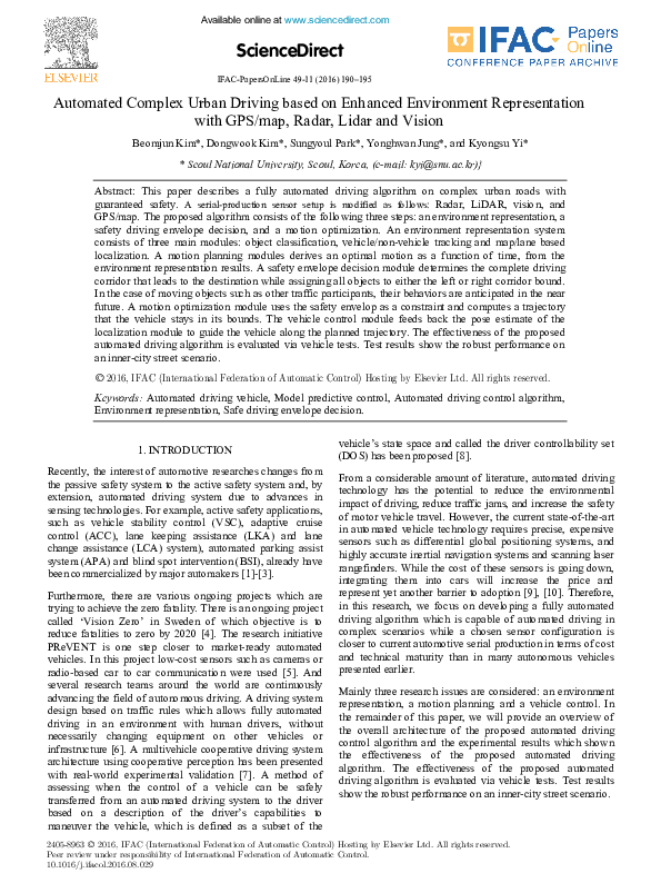 (PDF) Automated Urban Driving with Multisensor Fusion