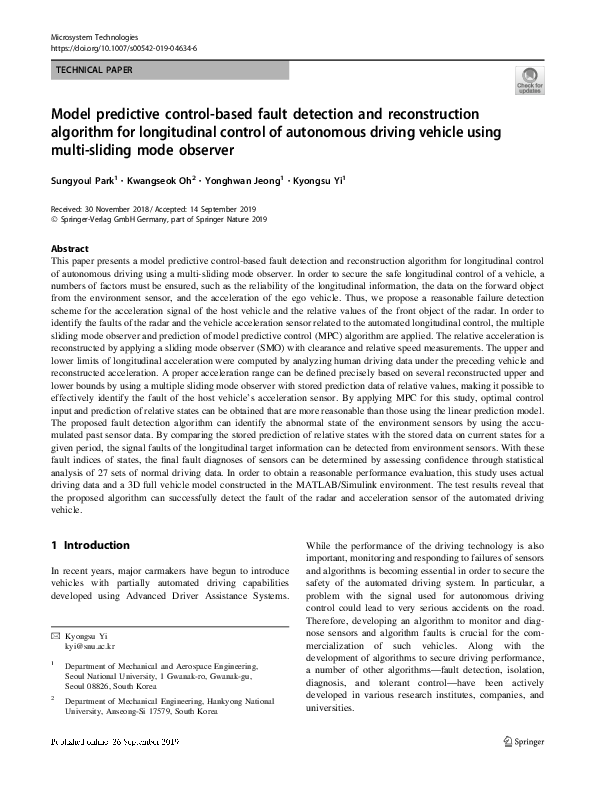 (PDF) Model predictive control-based fault detection and reconstruction ...