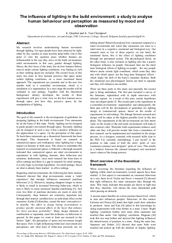 (PDF) The influence of lighting in the build environment: a study to ...