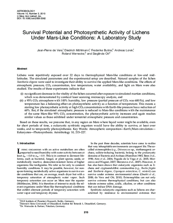 (PDF) Survival Potential and Photosynthetic Activity of Lichens Under ...