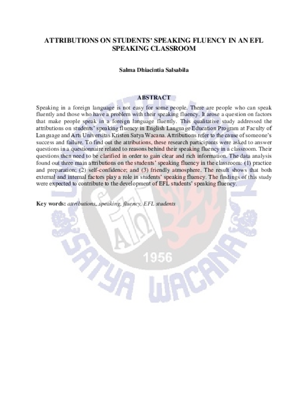 (PDF) Attributions on Students’ Speaking Fluency in An EFL Speaking Classroom