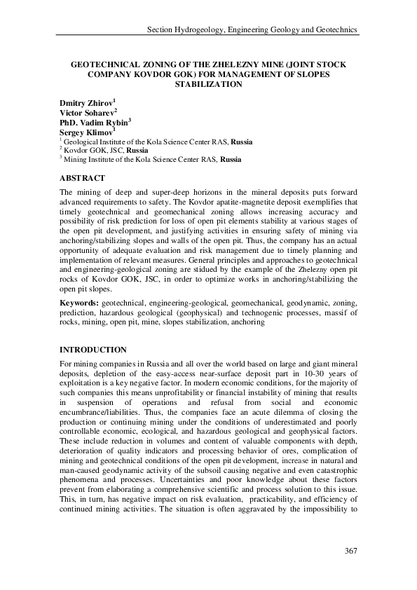 (PDF) Geotechnical Zoning of the Zhelezny Mine (Joint Stock Company ...