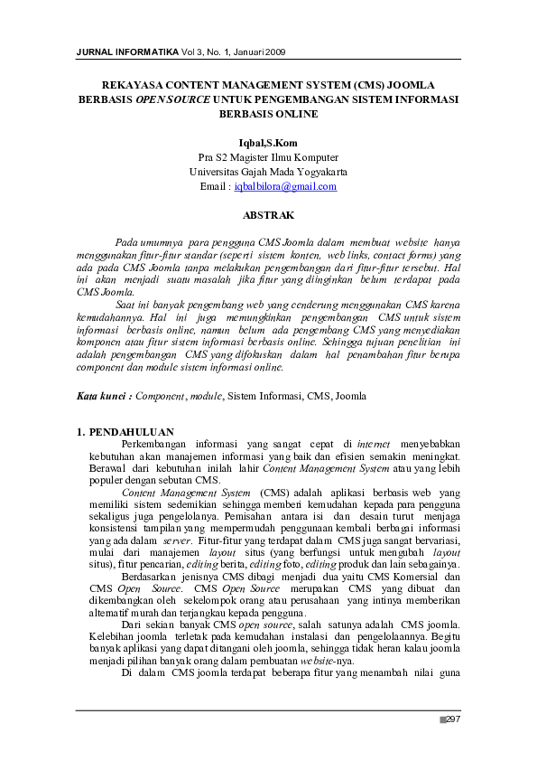 (PDF) Rekayasa Content Management System (Cms) Joomla Berbasis Open Source Untuk Pengembangan ...