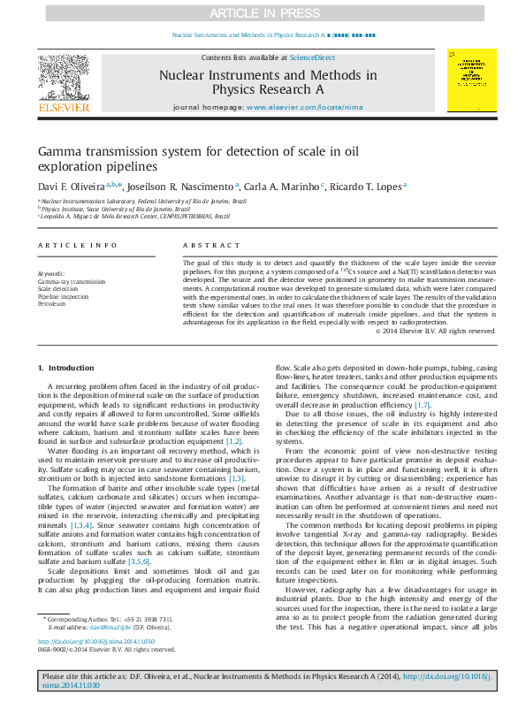 (PDF) Gamma Detection of Pipeline Scale Thickness