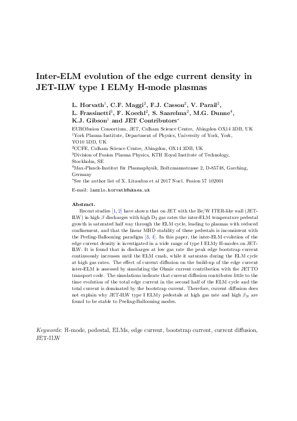 (PDF) Inter-ELM evolution of the edge current density in JET-ILW type I ...