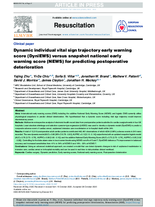 (PDF) Dynamic individual vital sign trajectory early warning score ...