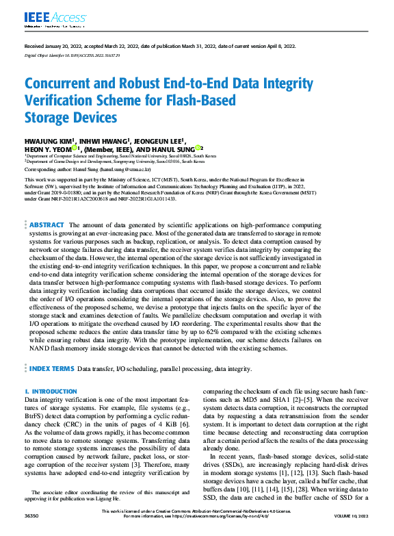 Pdf Concurrent And Robust End To End Data Integrity Verification Scheme For Flash Based