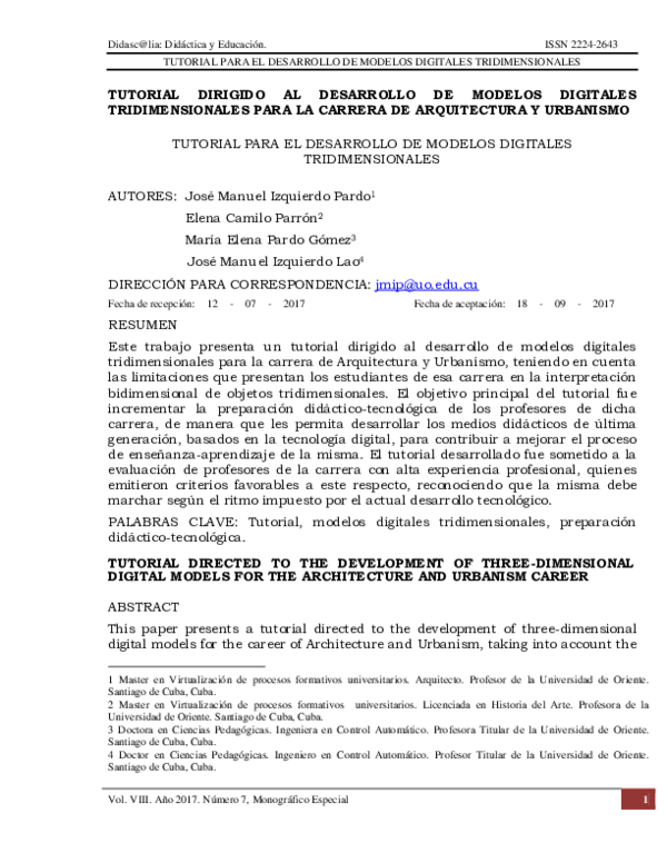 (PDF) Tutorial Dirigido Al Desarrollo De Modelos Digitales