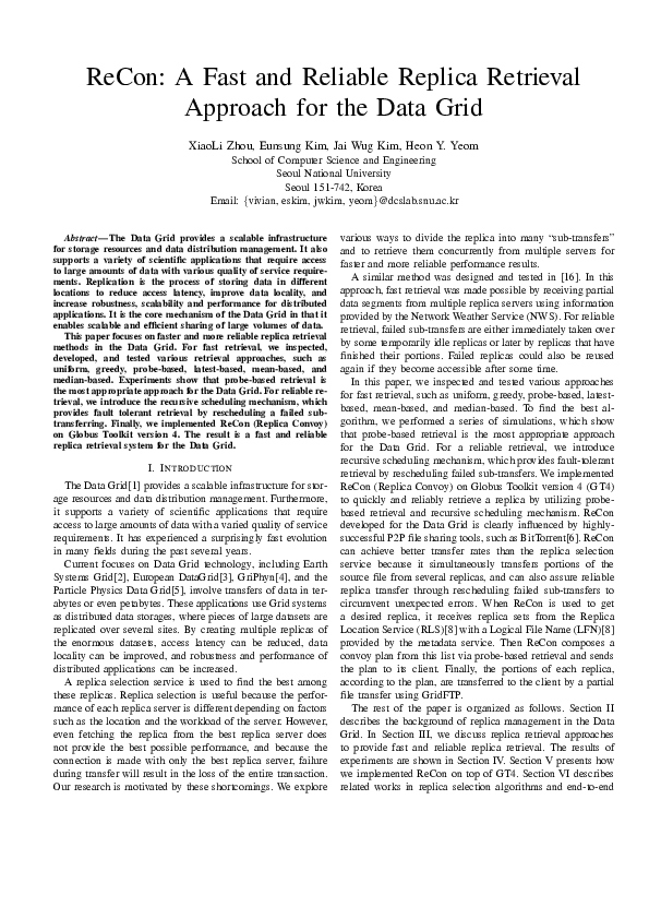 (PDF) ReCon: A Fast and Reliable Replica Retrieval Service for the Data ...